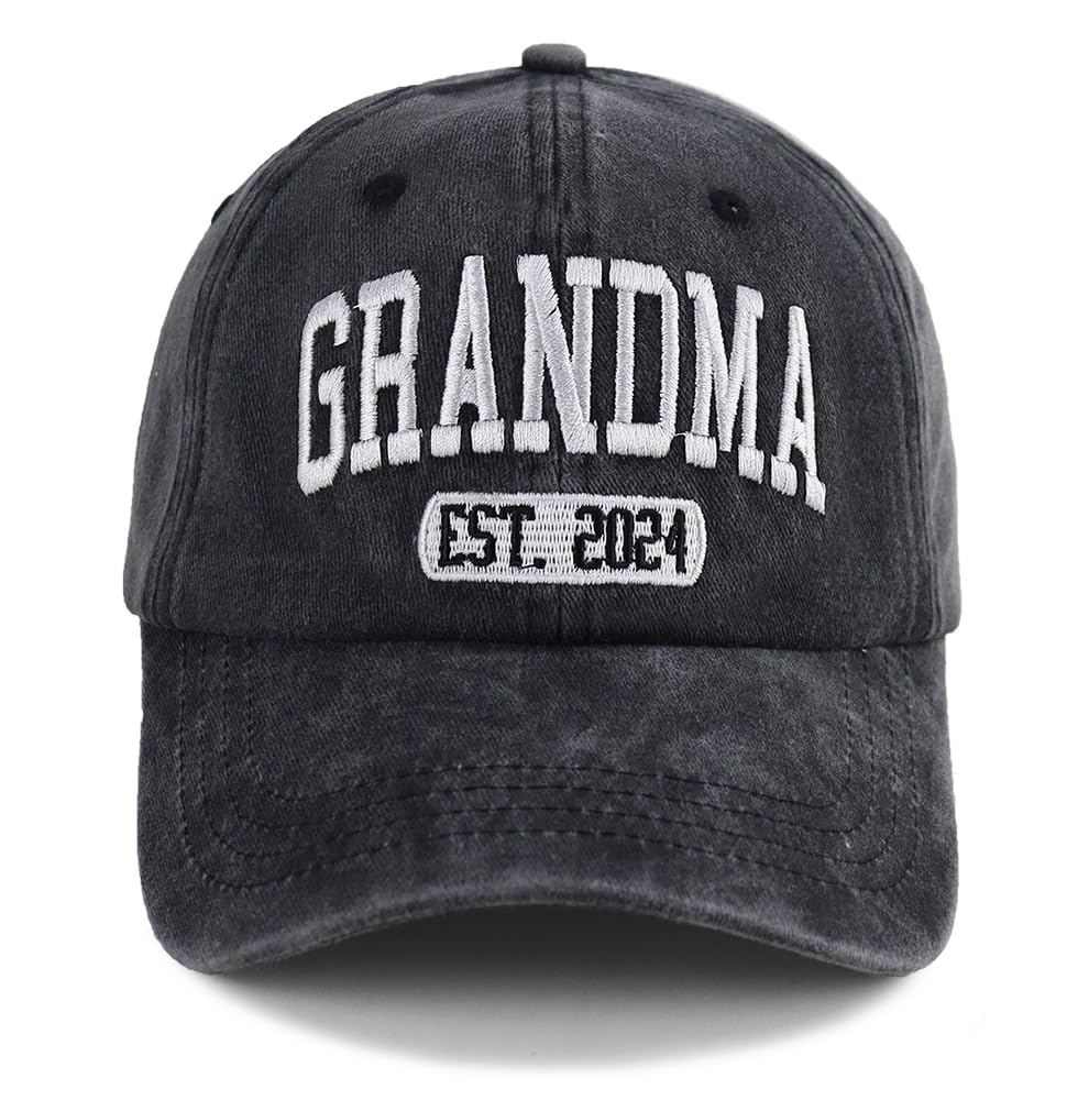 Grandpa and Grandma Est 2024 Hats for Men Women, New Grandparents Birthday Gifts for Baby Announcement, First Time Grandpa Grandma Baseball Cap Black