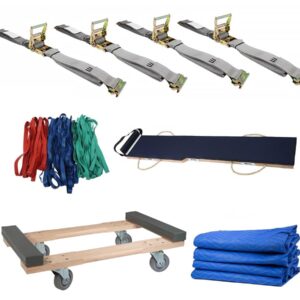 Mytee Products 7' Piano Moving Skid Safety Board Kit - Piano Moving Pad w/ 18"x32" Rubber Cap Dolly, 4Pc E Track Ratchet Straps 2"x16', 4Pc Economy Moving Blanket & 36Pc Variety Moving Rubber Bands