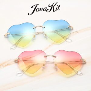 JOVAKIT Heart Shaped Sunglasses for Women Trendy Fashion Metal Rimless Frame Sun Glasses UV400 Protection (Gold/Gradient Pink)