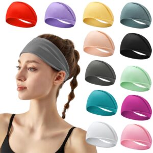 shuchnoye 12-pack headbands for women hair wide band non-slip workout bands for sports, yoga, running, and fitness