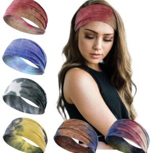 TERSE Women's Headbands, 6 Count - Cute Tie Dye, Soft Cloth, Non-Slip, Sweat Wicking, Workout, Yoga, Running, Hair Bands for Short Hair, Fashion Headbands for Women