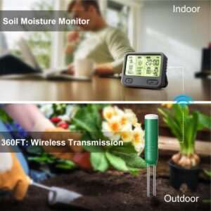 Reyke Soil Moisture Meter for Plants, 4-in-1 Soil Tester for Moisture/Temperature/Sunlight/Time, Digital Sensor, Water Meter for Outdoor &Indoor Plants, Ideal for Garden, Farm, Lawn- Battery Included