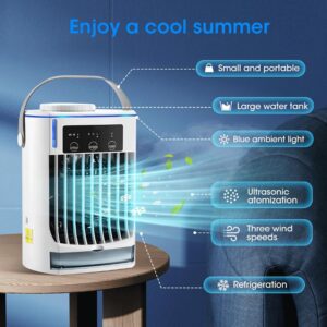 Portable Air Conditioner, 3 in 1 Personal Air Cooler Evaporative Air Cooling Fan with 3 Wind Speeds, Large Water Tank, Ultra Quiet Mini Air Cooler for Bedroom Home Office