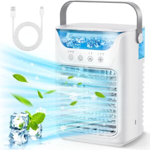 personal air cooler portable air conditioner, 3 in 1 air cooling fan with 3 wind speeds, large water tank, colorful night lights, 6h timer, evaporative air cooler for bedroom home office