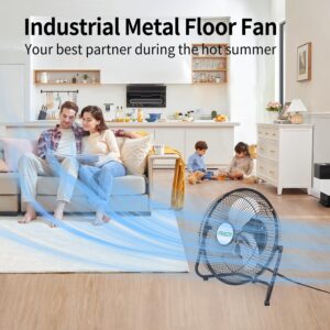 9 Inch Floor Fan, 3 Speed Stainless Steel Industrial Fan, High Velocity Floor Fan with 360 Adjustable Tilt, Portable Quiet Table Fan for Home Bedroom Living Room Office,Black