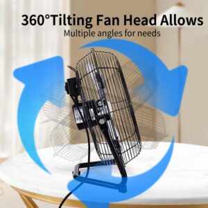 9 Inch Floor Fan, 3 Speed Stainless Steel Industrial Fan, High Velocity Floor Fan with 360 Adjustable Tilt, Portable Quiet Table Fan for Home Bedroom Living Room Office,Black