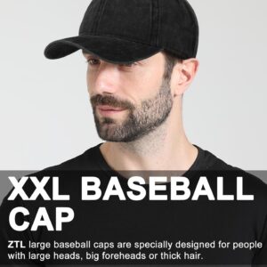 Oversize XXL Washed Cotton Baseball Cap, Extra Large Hat for Big Heads 23.5"-26", Plus Size Unstructured Denim Dad Hats