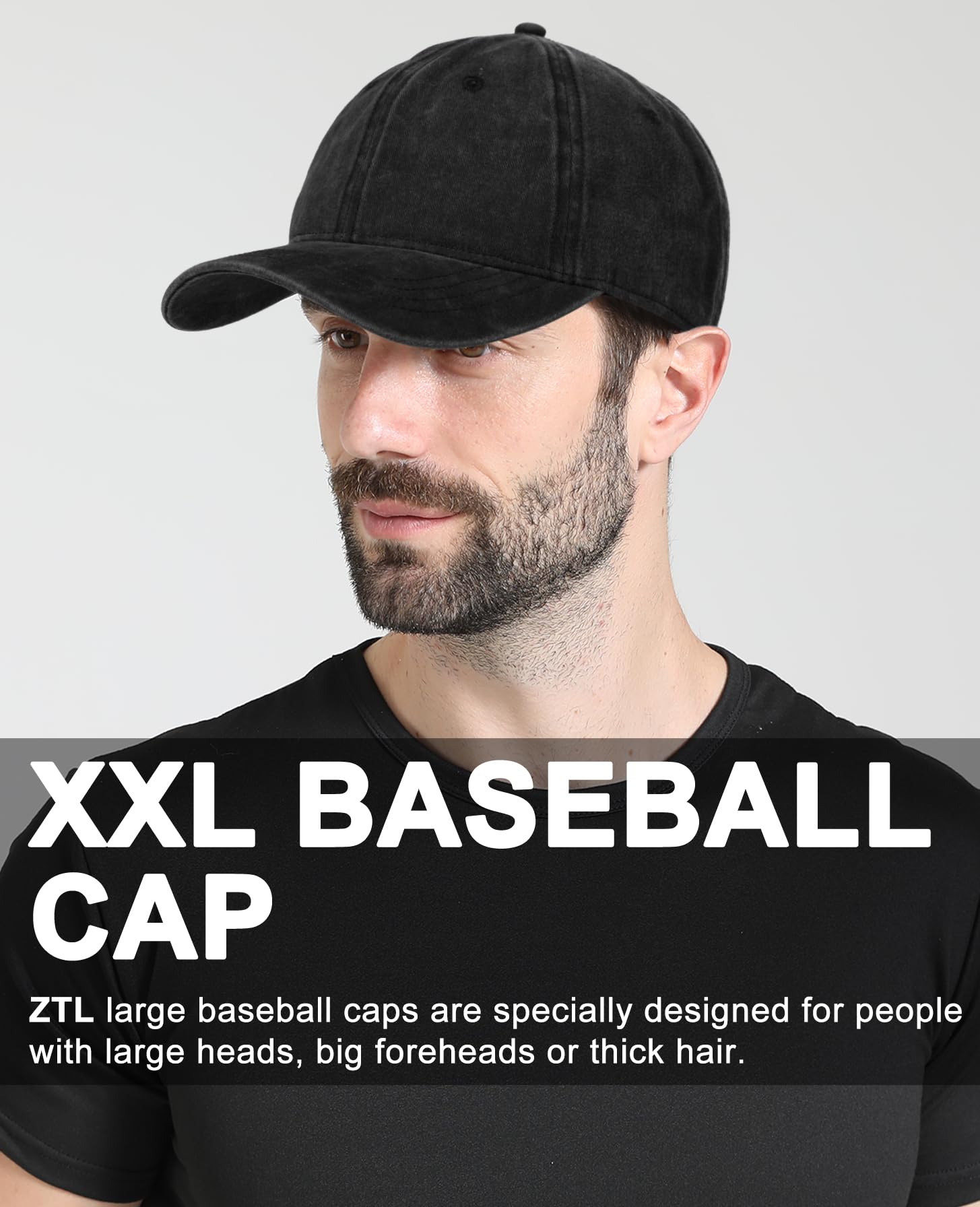 Oversize XXL Washed Cotton Baseball Cap, Extra Large Hat for Big Heads 23.5"-26", Plus Size Unstructured Denim Dad Hats