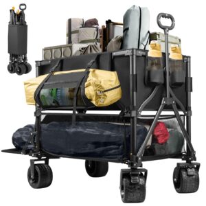 uniton double decker wagon 600lb capacity & 400l collapsible sports wagon with big wheels 54" extended utility folding wagon cart for camping fishing & outdoor use