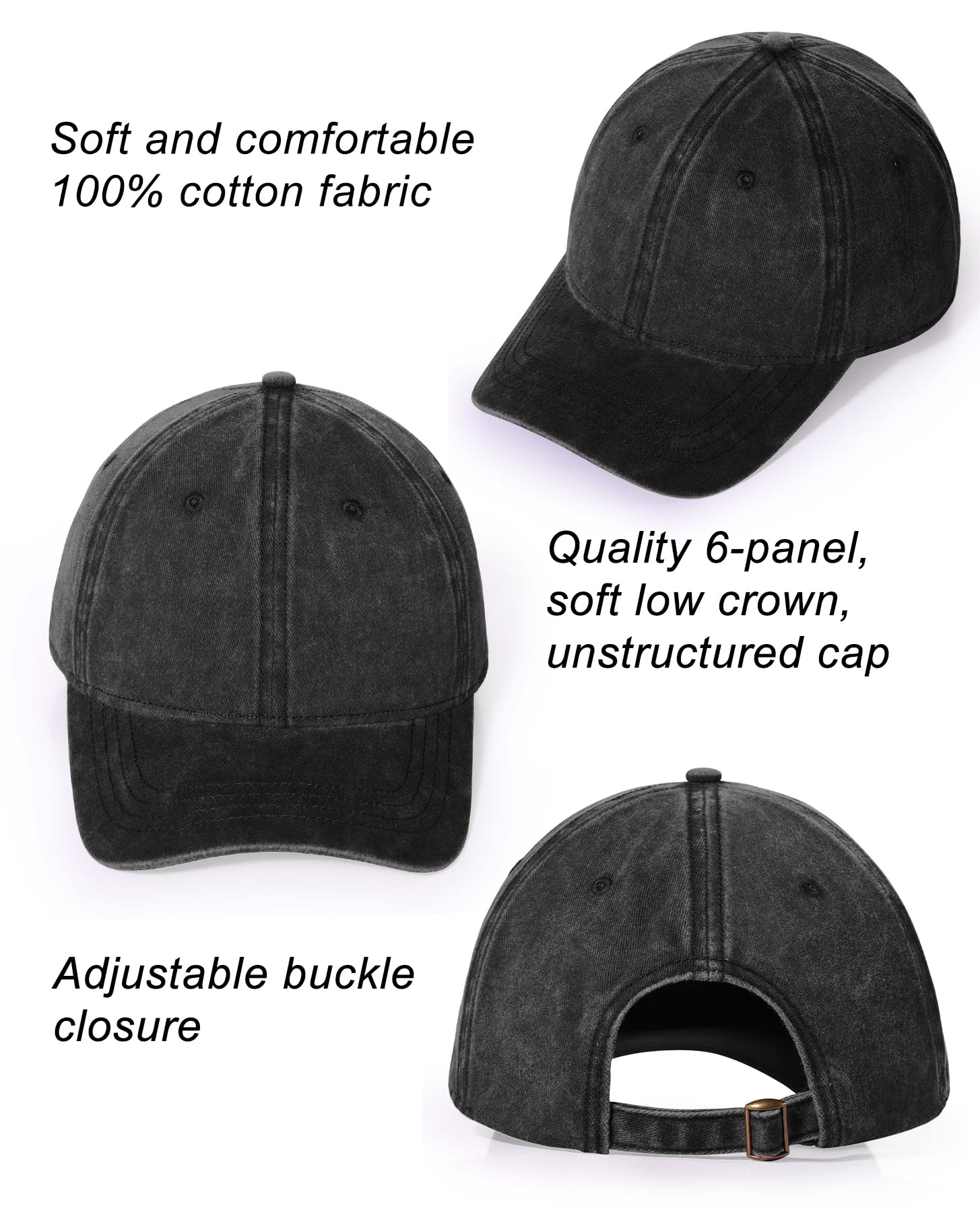 Oversize XXL Washed Cotton Baseball Cap, Extra Large Hat for Big Heads 23.5"-26", Plus Size Unstructured Denim Dad Hats