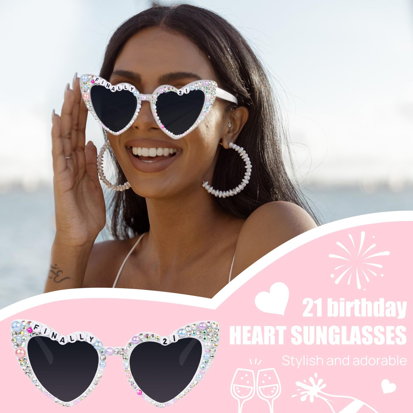 JUSTOTRY 21st Birthday Sunglasses - White Finally 21 Glasses for Women Girl Birthday Outfit Decorations Gifts Accessories