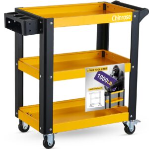 3 tier rolling tool cart, 3 shelves steel utility cart, for warehouse & repair shop, 1000lbs load capacity