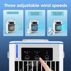 Portable Air Conditioner, 3 in 1 Personal Air Cooler Evaporative Air Cooling Fan with 3 Wind Speeds, Large Water Tank, Ultra Quiet Mini Air Cooler for Bedroom Home Office