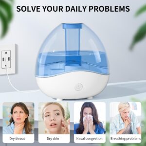 Humidifiers for Bedroom, Quiet Ultrasonic Cool Mist Humidifier, Desk Humidifiers with Removable Water Tank, Up To 24 Hours Humidifiers with Night Light for Home Baby Nursery and Plants