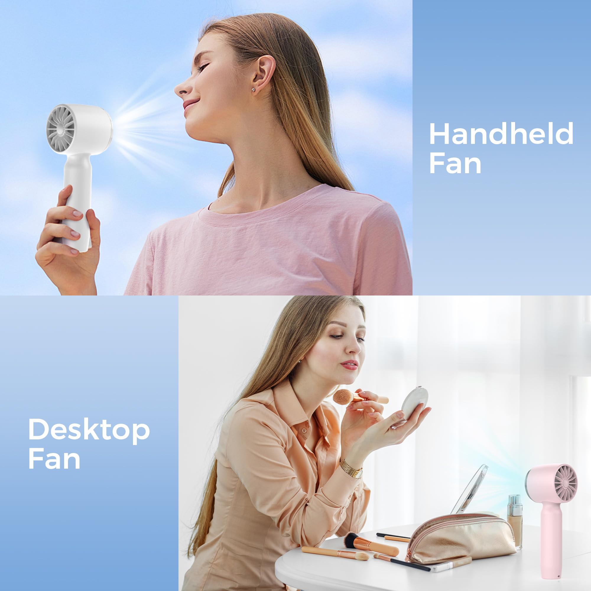 COMLIFE Handheld Mini Fan, 2 PACK Portable Turbo Fan, Recharged Battery Operated Personal Small Pocket Fan with 3 Speed for Women Men Girls Kids Indoor Outdoor Travel Makeup