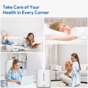 ASAKUKI Cool Mist Humidifiers for Bedroom Home, 4L Top Fill Humidifier Large Room for Baby Nursery & Plants, Quiet Room Humidifier with Diffuser, Night Light, Auto Shut Off, Easy Clean, 40H Runtime