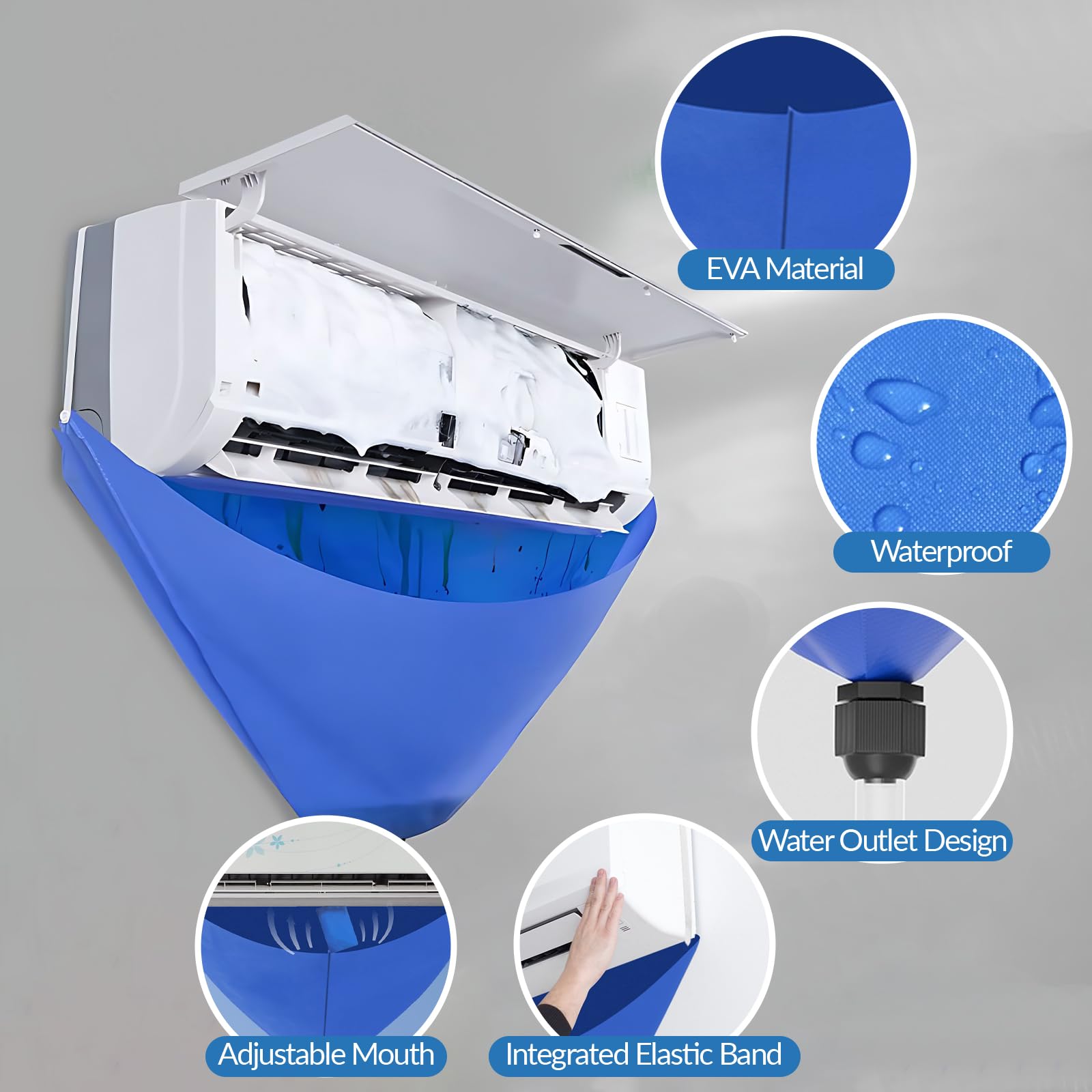 Air Conditioner Washing Bag, Waterproof Split Air Conditioner Cleaning Cover for Wall Mounted Mini Split AIR CONDITIONER Units, Cleaning tool for Home Office, Style A Blue with hose