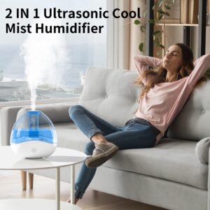 Humidifiers for Bedroom, Quiet Ultrasonic Cool Mist Humidifier, Desk Humidifiers with Removable Water Tank, Up To 24 Hours Humidifiers with Night Light for Home Baby Nursery and Plants