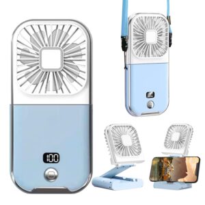 lyapeony foldable mini portable fan, 5 in 1 design, 3000mah rechargeable battery, 4 speed adjustable wind speed, suitable for travel, outdoor, camping, car (blue and white)