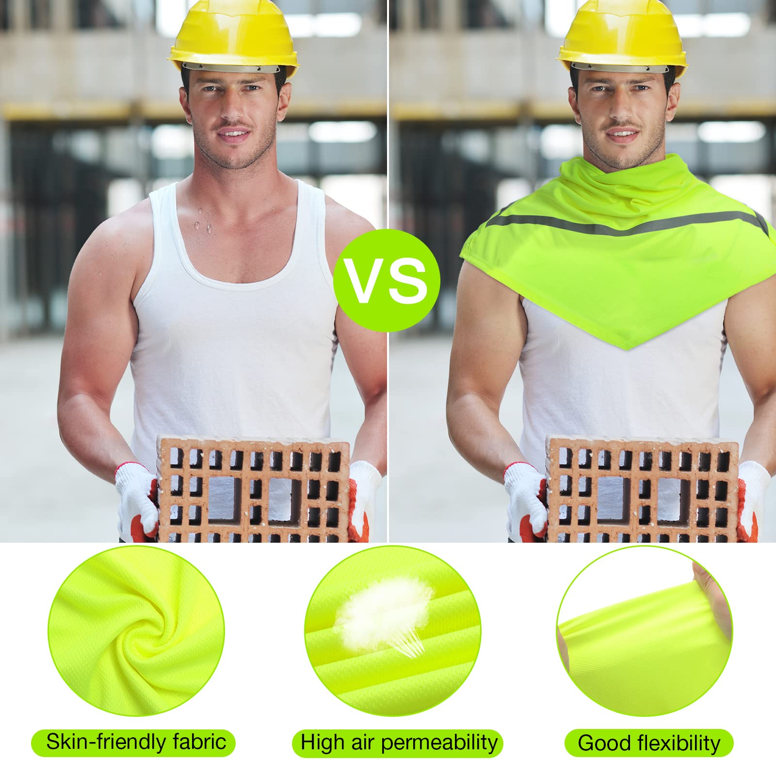 Seematn 2 Pcs Summer Balaclava Face Mask Long Neck Cover for Men with Reflective Strip Sun Protection Cooling(Neon Yellow)