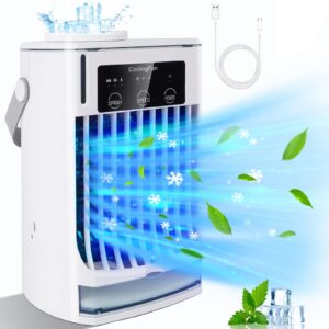 portable air conditioner, 3 in 1 personal air cooler evaporative air cooling fan with 3 wind speeds, large water tank, ultra quiet mini air cooler for bedroom home office