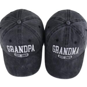 Grandpa and Grandma Est 2024 Hats for Men Women, New Grandparents Birthday Gifts for Baby Announcement, First Time Grandpa Grandma Baseball Cap Black