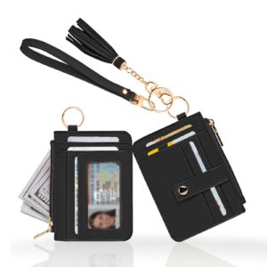 sunpour slim wallet for women, rfid card holder wallet key chain wallet wristlet genuine leather card wallet with zipper pocket