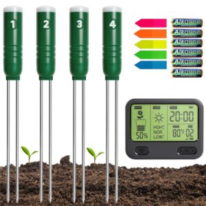 reyke soil moisture meter for plants, 4-in-1 soil tester for moisture/temperature/sunlight/time, digital sensor, water meter for outdoor &indoor plants, ideal for garden, farm, lawn- battery included