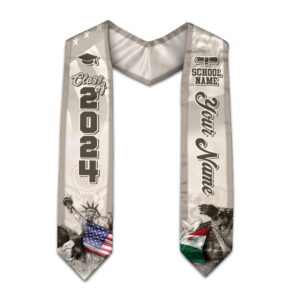 custom mexican american flag graduation sash 2024, mexican graduation sash, mexico graduation stole customize 10