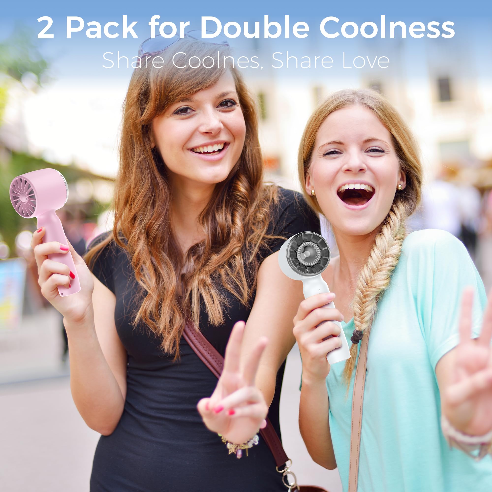 COMLIFE Handheld Mini Fan, 2 PACK Portable Turbo Fan, Recharged Battery Operated Personal Small Pocket Fan with 3 Speed for Women Men Girls Kids Indoor Outdoor Travel Makeup