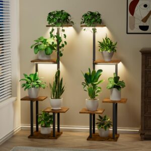 plant stand indoor with grow light - 2 pack metal plant shelf for indoor plants multiple, 5 tiered corner plant stand shelves, plant rack display flower holder for living room patio balcony décor