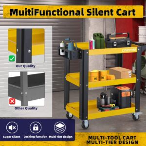 3 Tier Rolling Tool Cart, 3 Shelves Steel Utility Cart, for Warehouse & Repair Shop, 1000Lbs Load Capacity