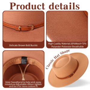 JaGely 4 Pcs Women Wide Brim Hat with Belt Buckle Vintage Warm Wool Belt Panama Hat Boho Felt Jazz Hat for Park Wedding Tea Party (Khaki,Black,Brown,Beige with Brown Belt)