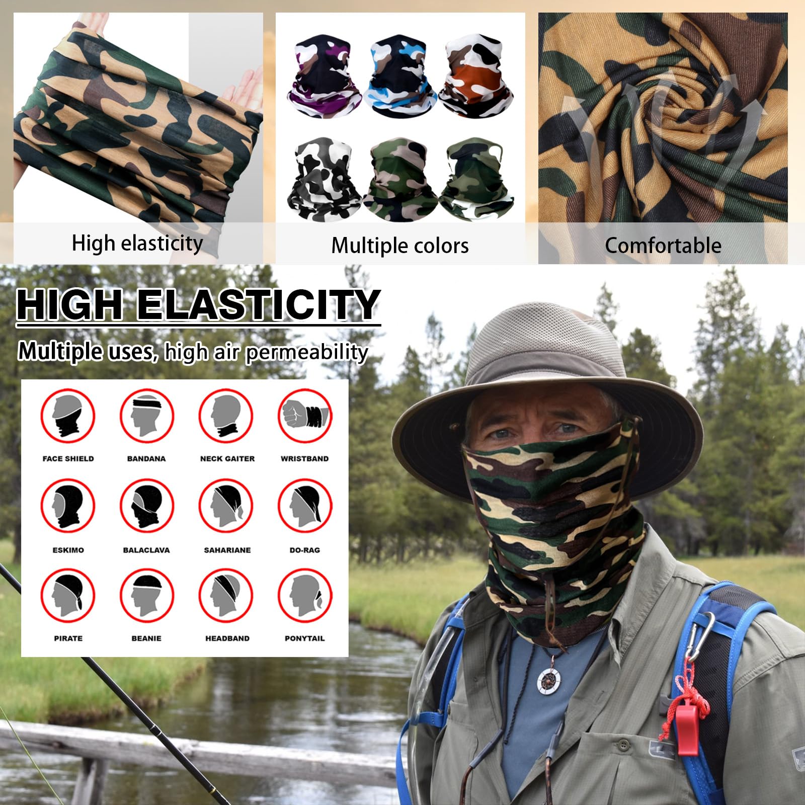 12 pcs Breathable Neck Gaiter Face Scarf Mask for Men Women Sun Protection Bandana Hiking, Cycling, Sports, Fishing (A)