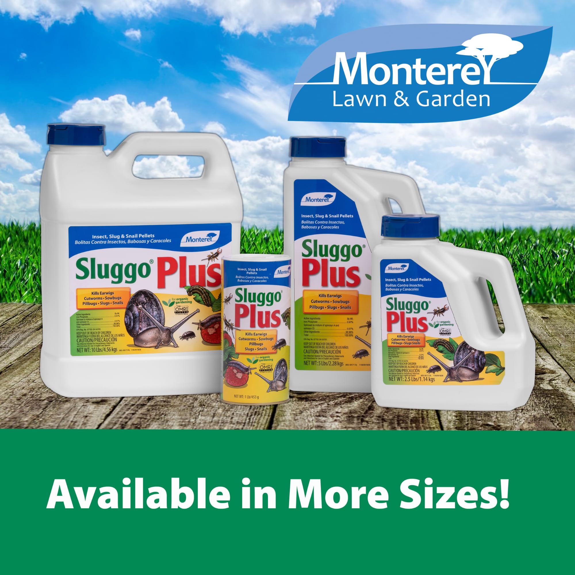 Monterey - Sluggo Plus - for Organic Gardening - Slug and Snail Killer for Garden - Kills Earwigs, Cutworms, Sowbugs, Pillbugs, and More - 15 oz