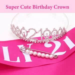 CAVETEE Silver Finally 21 Birthday Sash and Crown for Women 21st Birthday Crown and Sash Set Silver Birthday Queen Tiara and Sash for Girl Women