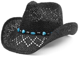 besoogii straw beach cowboy hat for women shapeable brim western cowgirl hat (us, alpha, one size, black)