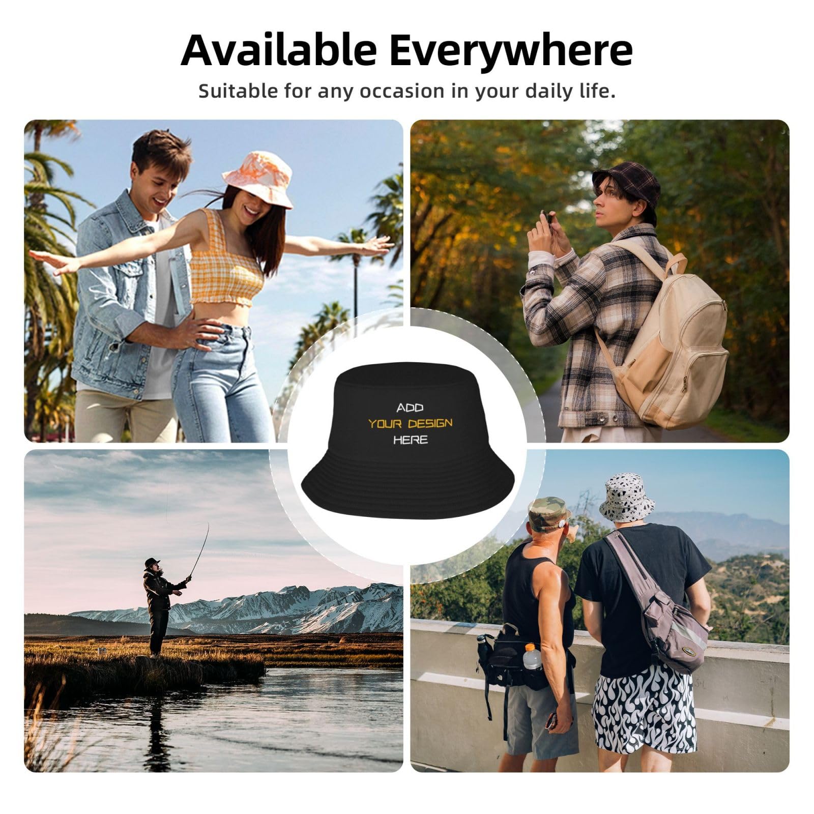 Generic Custom Bucket Hat for Men Women Design Your Own Personalized Logo Text Photo Packable Fishing Hat Black