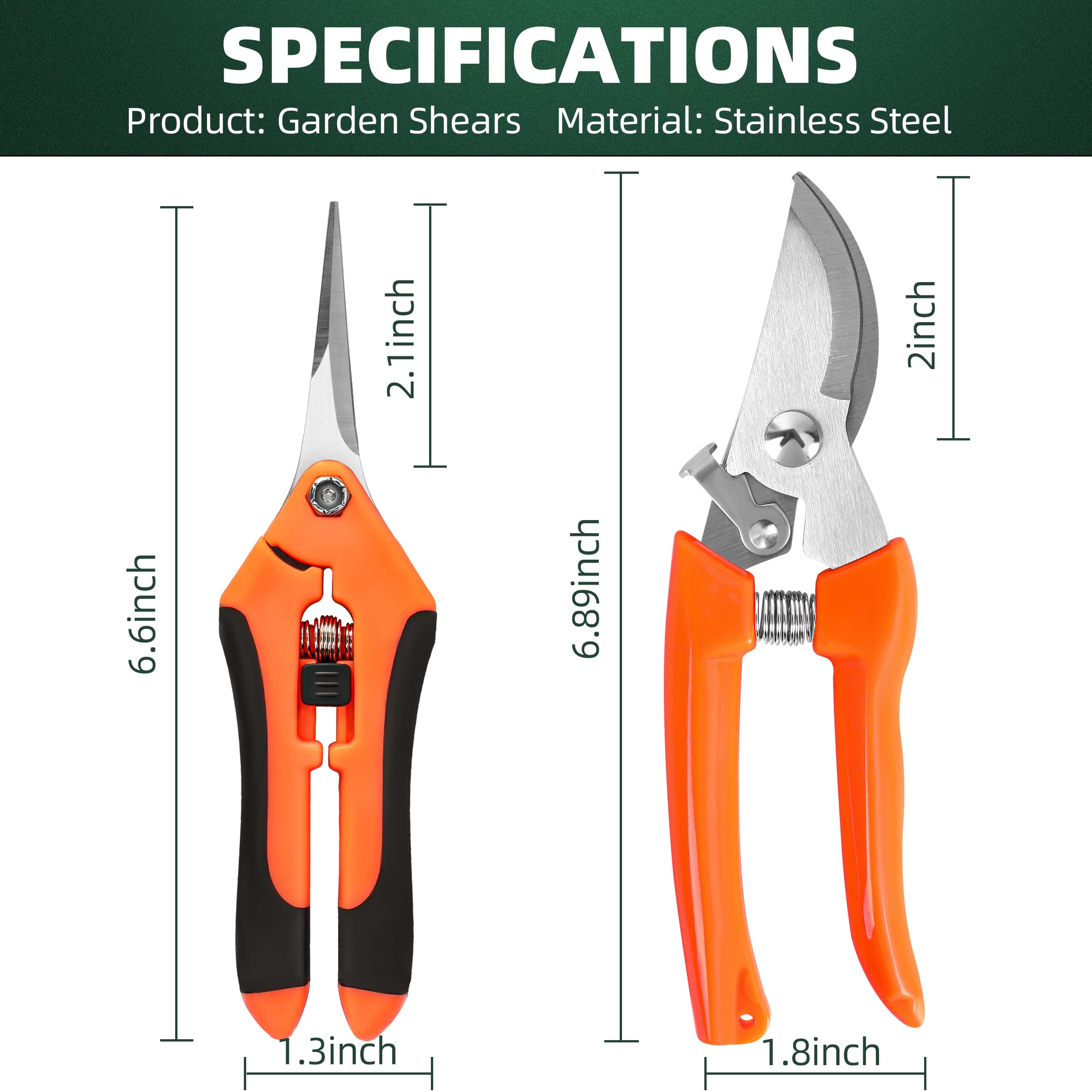 EWPJDK 2 PCS Garden Pruning Shears, Pruning Shears for Gardening, Stainless Steel Garden Shears, Gardening Shears, Gardening Scissors, Garden Tools