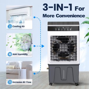 Swamp Cooler, 3800 CFM 3-in-1 Evaporative Air Cooler with 7.6 Gal Water Tank, 120° Oscillation, 3 Speeds 3 Modes, 12 H Timer, Remote, 4 Ice Packs, Portable Air Conditioner for Indoor＆Outdoor