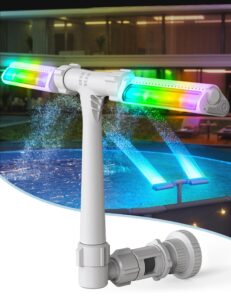 poolhacker pool fountain with 7-color led lights, above/inground pool fountain lights with remote control, adjustable pool sprinkler fountain with dual spray heads, above ground pool cooling system