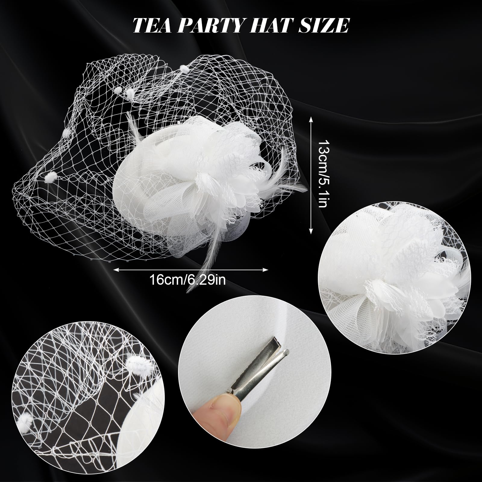 5Pcs Fascinators for Women Tea Party Feathers Fascinator Hat for Women Tea Party Hat Velvet Gloves and Pearl Jewerly Set