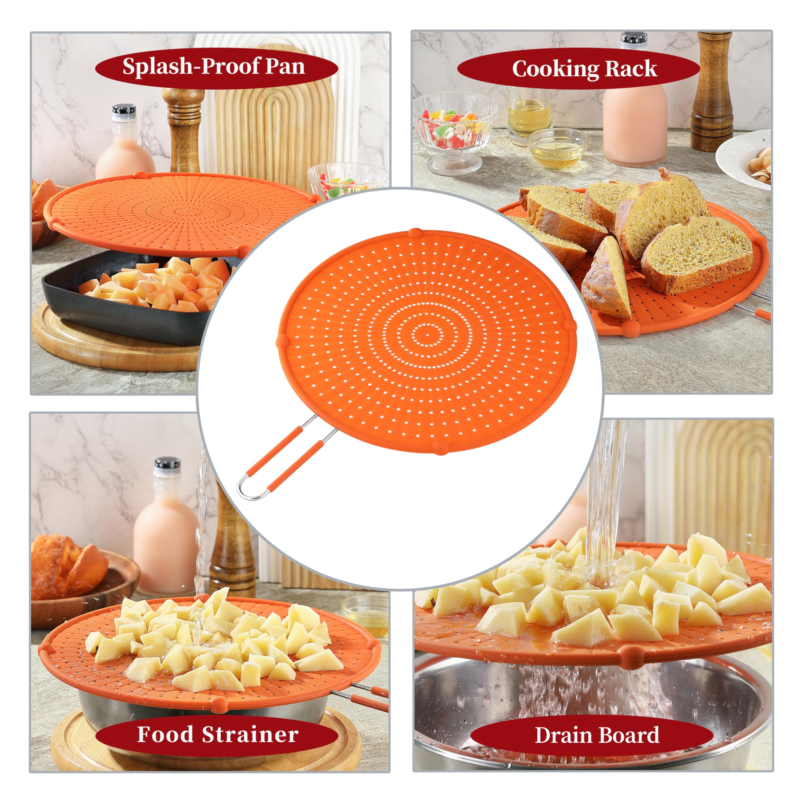 Splatter Guards for Frying, Ohola Grease Splatter Guard, Heat- Resistant Splatter Screen for Frying Pan, Silicone Splatter Guard Screen for Cooking, BPA Free and Dishwasher Safe (Stylish Orange)