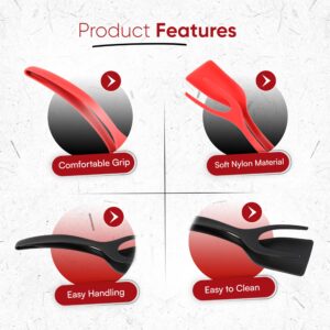 Egg Flipper Spatula Tongs Set of 2 PCS - 2 in 1 Grip and Flip Spatula Tong Multi-Purpose Use Non-Stick Kitchen Flipper Spatula For Bread Fish Pancake Toast Home Kitchen Cooking Tool (Black + Red)