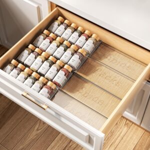 panpanpal spice drawer organizer, 4 tier- 4 pack clear acrylic drawer seasoning organizer, expandable from 11'' to 22'' kitchen spice rack organizers and storage for drawer (jars not included)