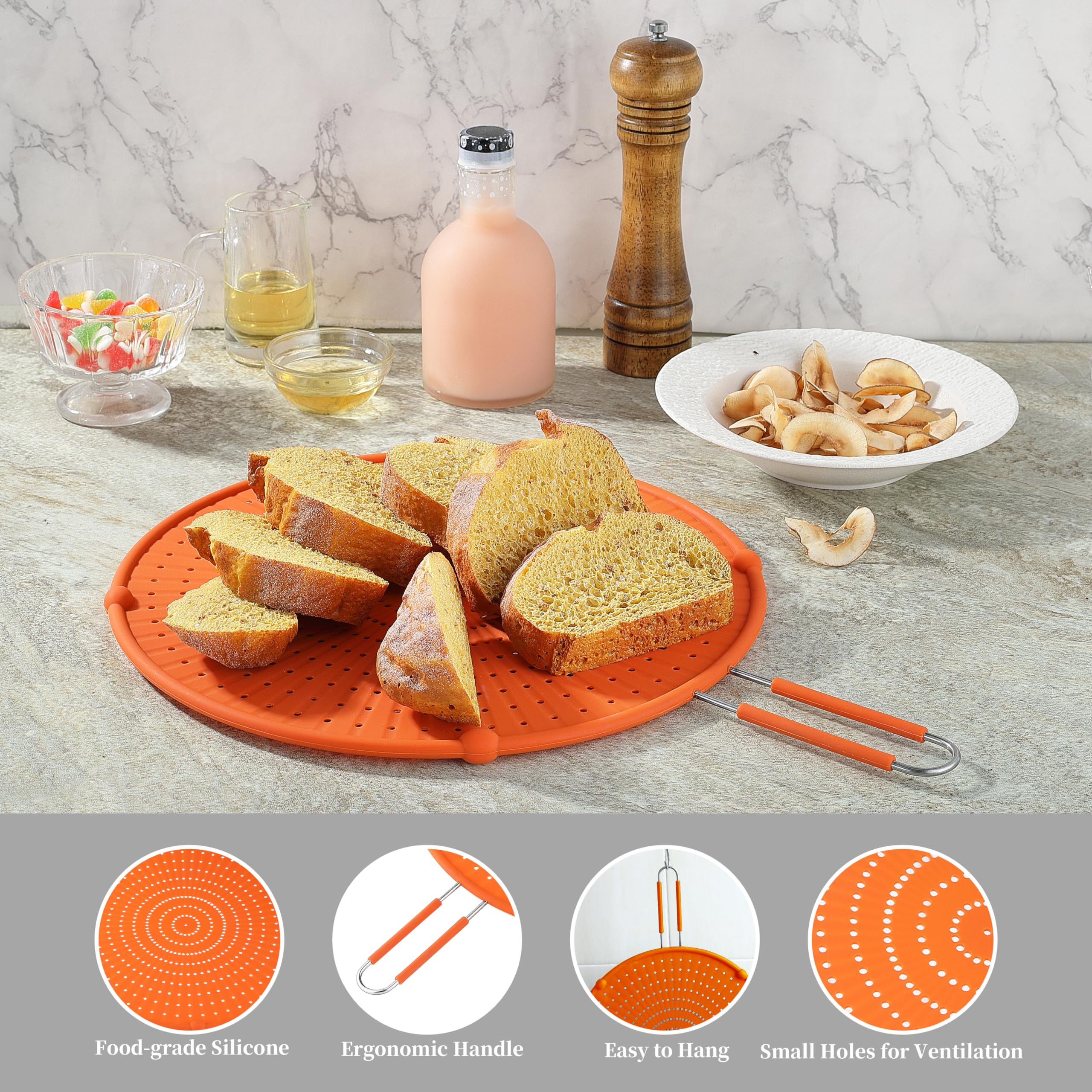 Splatter Guards for Frying, Ohola Grease Splatter Guard, Heat- Resistant Splatter Screen for Frying Pan, Silicone Splatter Guard Screen for Cooking, BPA Free and Dishwasher Safe (Stylish Orange)