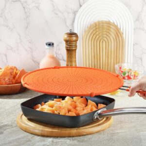 Splatter Guards for Frying, Ohola Grease Splatter Guard, Heat- Resistant Splatter Screen for Frying Pan, Silicone Splatter Guard Screen for Cooking, BPA Free and Dishwasher Safe (Stylish Orange)