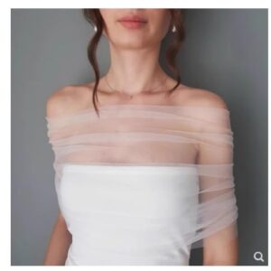 DIMNIE White Tulle Bridal Shawl, Fashionable Wedding Accessories, with Both Arms Covering The Party Cape (VPG15B)