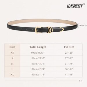 LEACOOLKEY 2 Pack Women's Skinny Faux Leather Belt with Gold Buckle Thin Waist Belt for Jeans Pants, Black/Brown