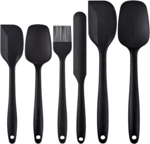 hflyjpyw spatulas set of 6, food grade silicone spatulas rubber heat resistant, stainless steel core, kitchen utensils nonstick for for cooking, baking and mixing (black)